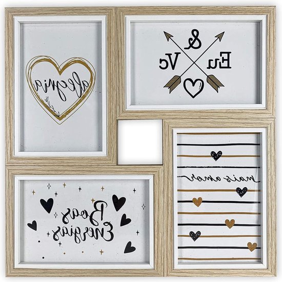 Meervoudige houten fotolijst voor aan de muur - Fotolijst - beige - 4 ...
