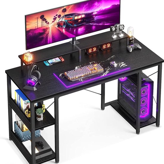 Gaming bureau - PC tafel met monitorstandaard - Zwart - Woonkamer ...