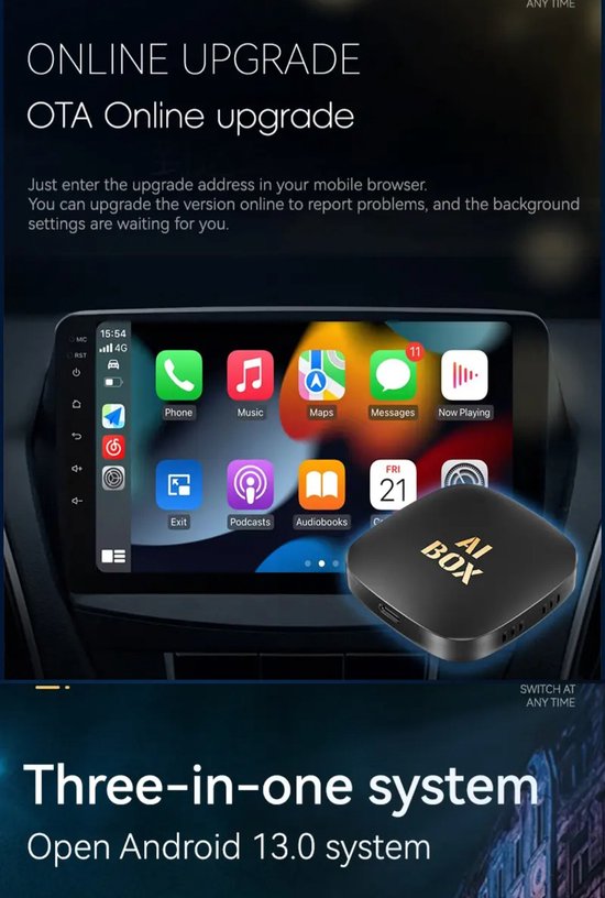 AI Box CarPlay & Android Auto - Google Play Store - YouTube & Netflix - 32GB | bol