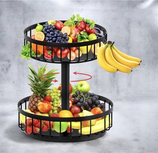 Fruitmand zwart, 2 etages, fruitetagère, fruitschaal, etagère groot ...