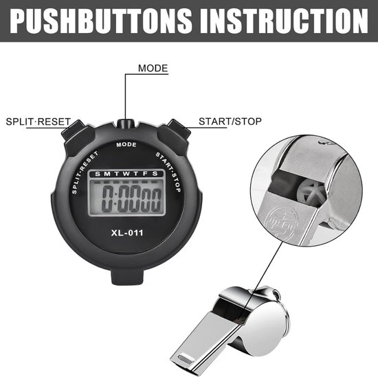 3-delige digitale stopwatch met roestvrijstalen fluitje - draagbare ...