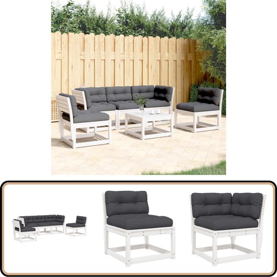 vidaXL Loungeset 5-delig - Grenenhout - Wit Tuinmeublesets - Lounge Set ...