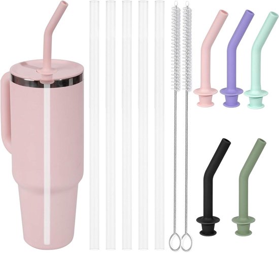 Set van 5 buigbare siliconen rietjes voor hydroflessen tumbler 100 ml ...