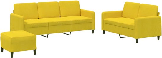 vidaXL Bankstel - Loungeset - 3-delige Loungeset fluweel geel - Fluweel ...