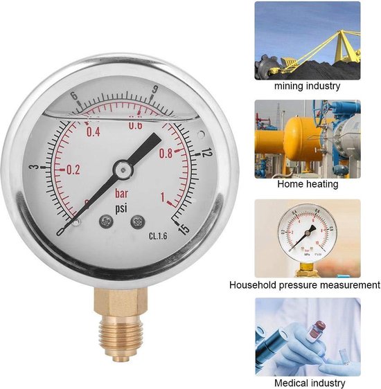 Manometer TS-PGGZ604-0bar Olie Gevulde Vacuüm Manometer Y60 Radiale ...