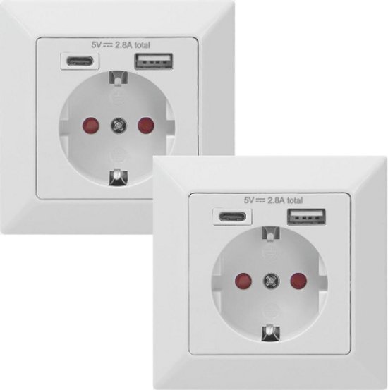 Wandcontactdoos - Stopcontact - 1x CEE 7/3 - 1x USB-A - 1x USB-C - Set ...