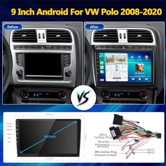2G+64G Android 13 Autoradio 2Din voor VW Polo 6R 6C 9N 2008-2016 met draadloze Carplay... | bol