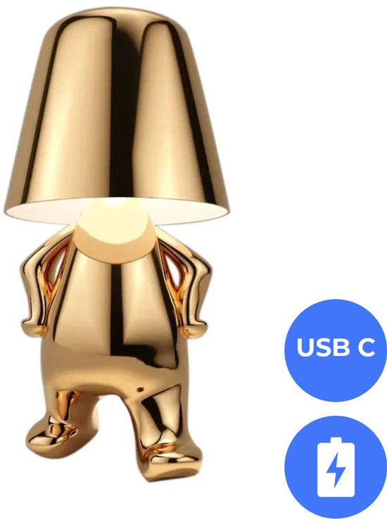 Fonkel Denker LED Tafellamp Oplaadbaar Goud – Draadloze Lamp Dimbaar ...