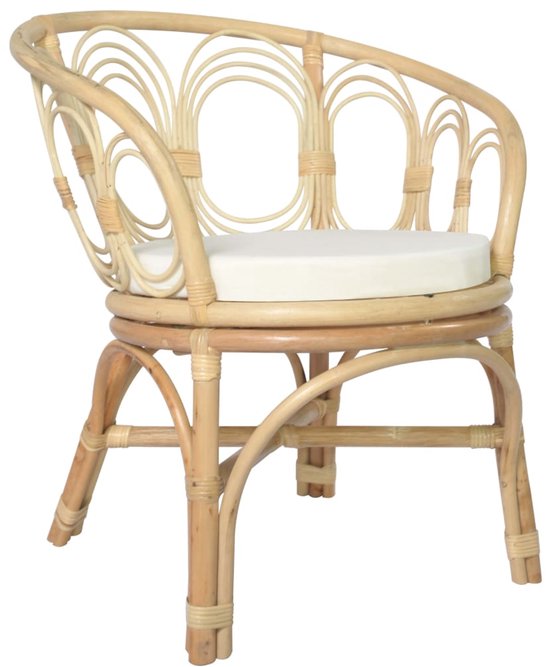 vidaXL Eetkamerstoel met kussen - Rattan & Linnen Eetkamerstoel - Rattan Stoel -... | bol