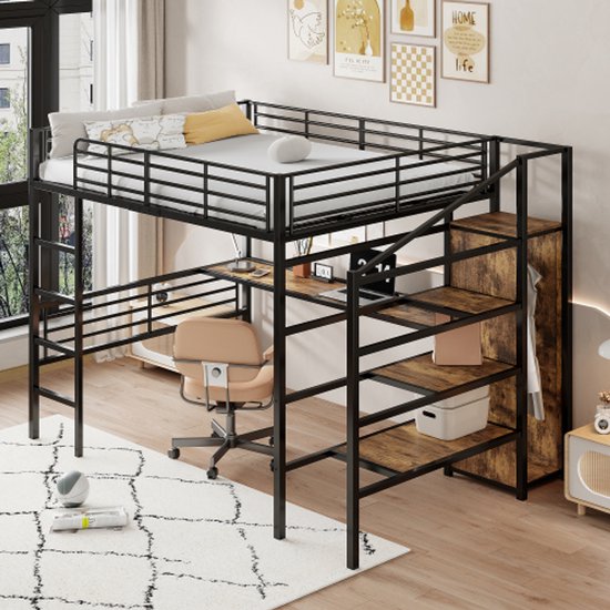 Hoogslaper, 140*200cm, Zonder matras, bureau, open kledingkast ...