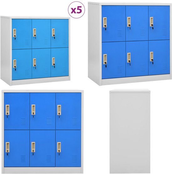 vidaXL Lockerkasten 5 st 90x45x92,5 cm staal lichtgrijs en blauw ...