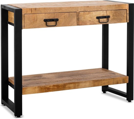 Sidetable Industrieel Mangohout en Staal - 120 cm x 35 cm x 76 cm ...