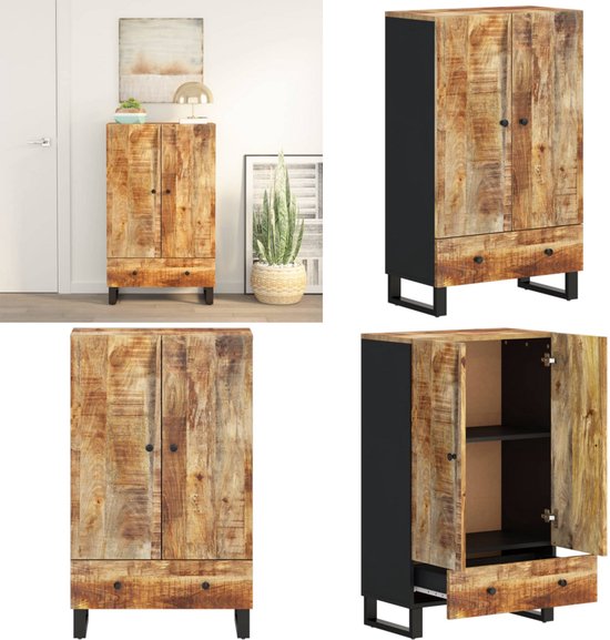 vidaXL Hoge kast met lade 60x33x100 cm massief mangohout en ijzer ...