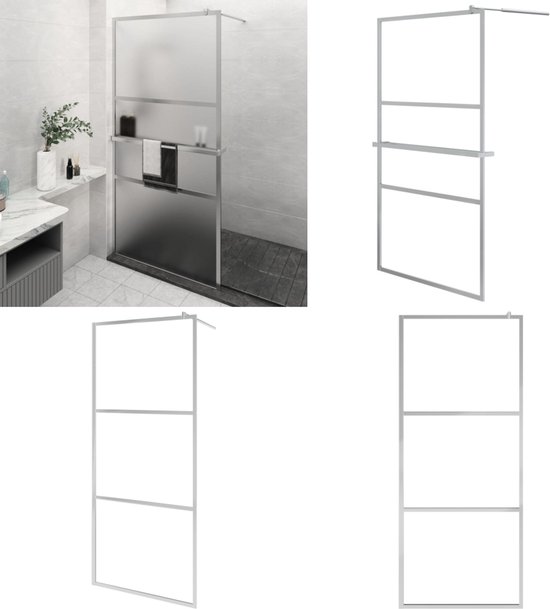 vidaXL Inloopdouchewand met schap 115x195 cm ESG-glas aluminium chroom ...
