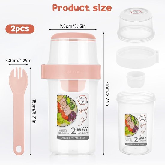 Overnight Oats Container met Lip 760ml+310ml Yoghurt Potten Herbruikbare Ontbijt... | bol
