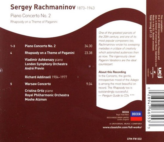 Rachmaninov: Piano Concerto No. 2; Rhapsody on a Theme of Paganini [Classic FM],... | bol