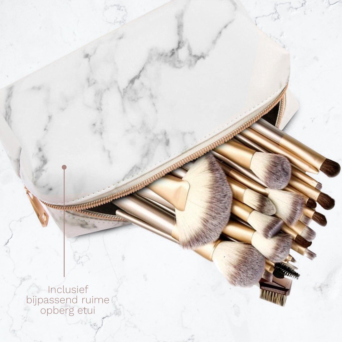Make up kwasten set – Beige / goud – 24 delig – in etui Marble | bol