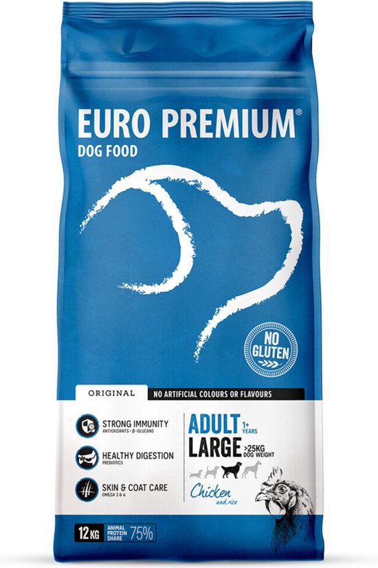 Euro-Premium Adult Large Kip - Rijst BONUS BAG 12KG + 1.2KG GRATIS | bol