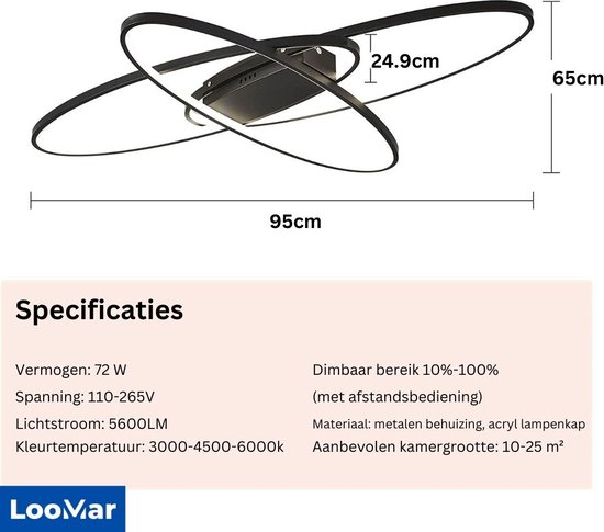 LooMar Luxe Plafondlamp - Plafonniere - Geschikt voor Slaapkamer ...