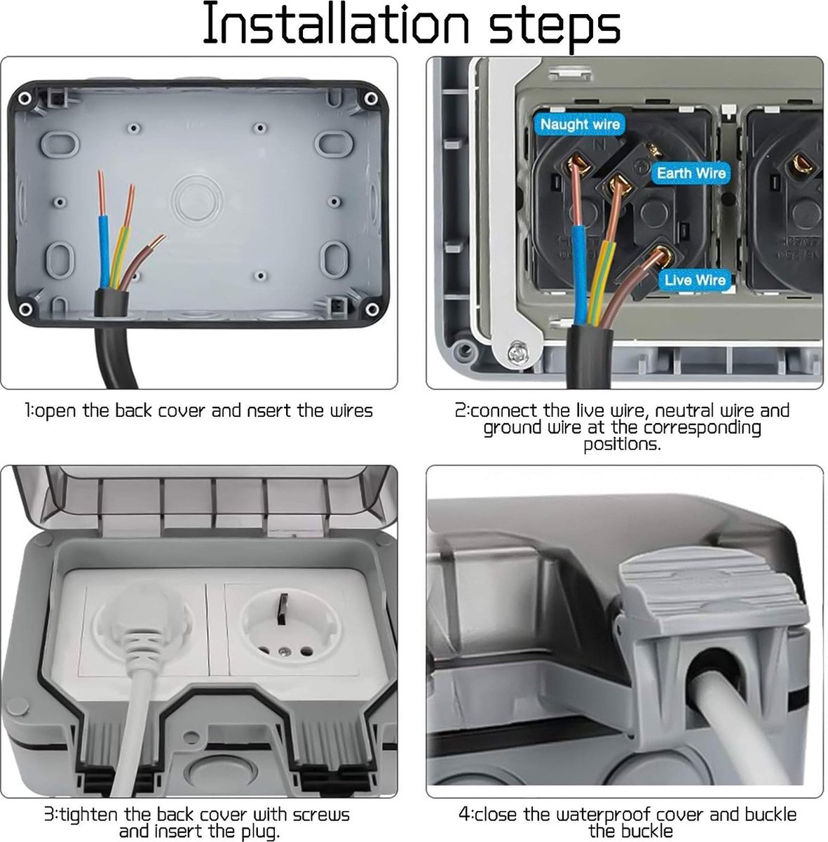 Buitenstopcontact, waterdicht, buitenstopcontact, IP66, weerbestendig ...