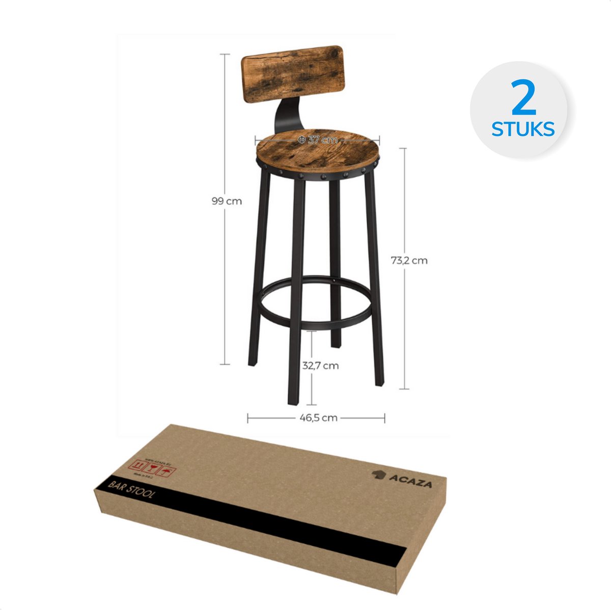 ACAZA Barkruk - Barstoel - Barkrukken set van 2 - barkrukken met ...