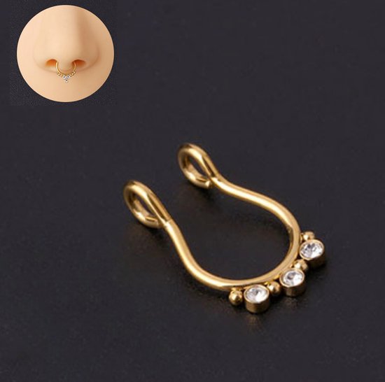 Fake Neuspiercing Goud - Goudkleurig met Diamantjes op Rij - Nep ...