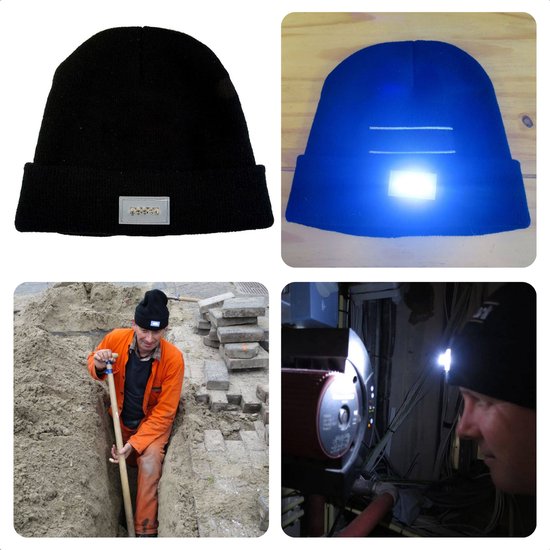 Cheqo® Werkmuts met LED-verlichting - Muts met Hoofdlamp - 100% Acryl ...