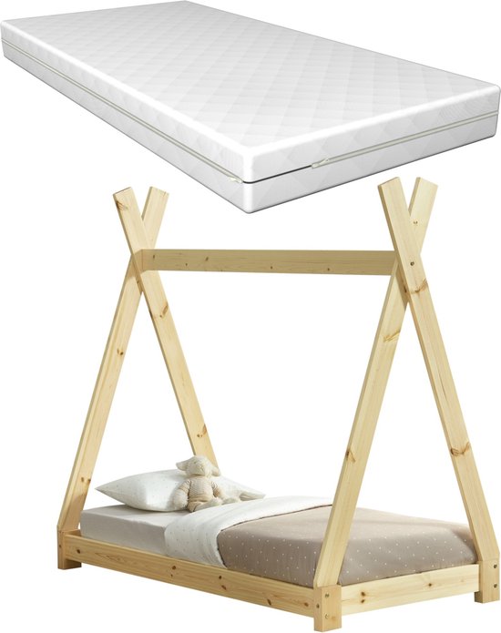 Kinderbed Marje - Tipi - Met bedbodem en matras - 70x140cm ...
