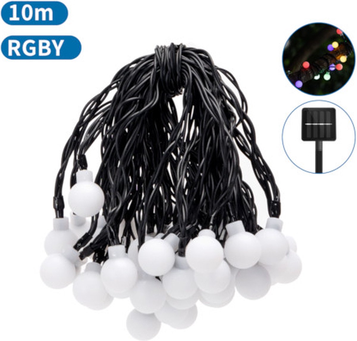 LED Lichtsnoer Solar - 50 LED-bollen - 10m - RGBY - IP65 | bol.com