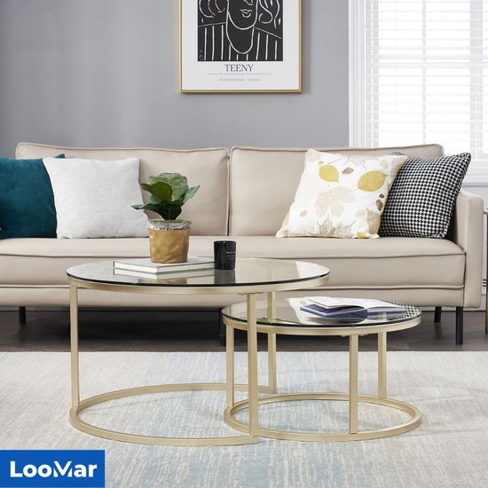 LooMar Luxe Salon tafel - Set van 2 - Koffietafel - Bijzettafel - Glas ...