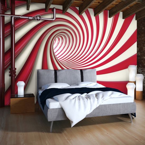 Fotobehang - Vlies Behang - 3D Tornado - Rood en Wit - 312 x 219 cm | bol