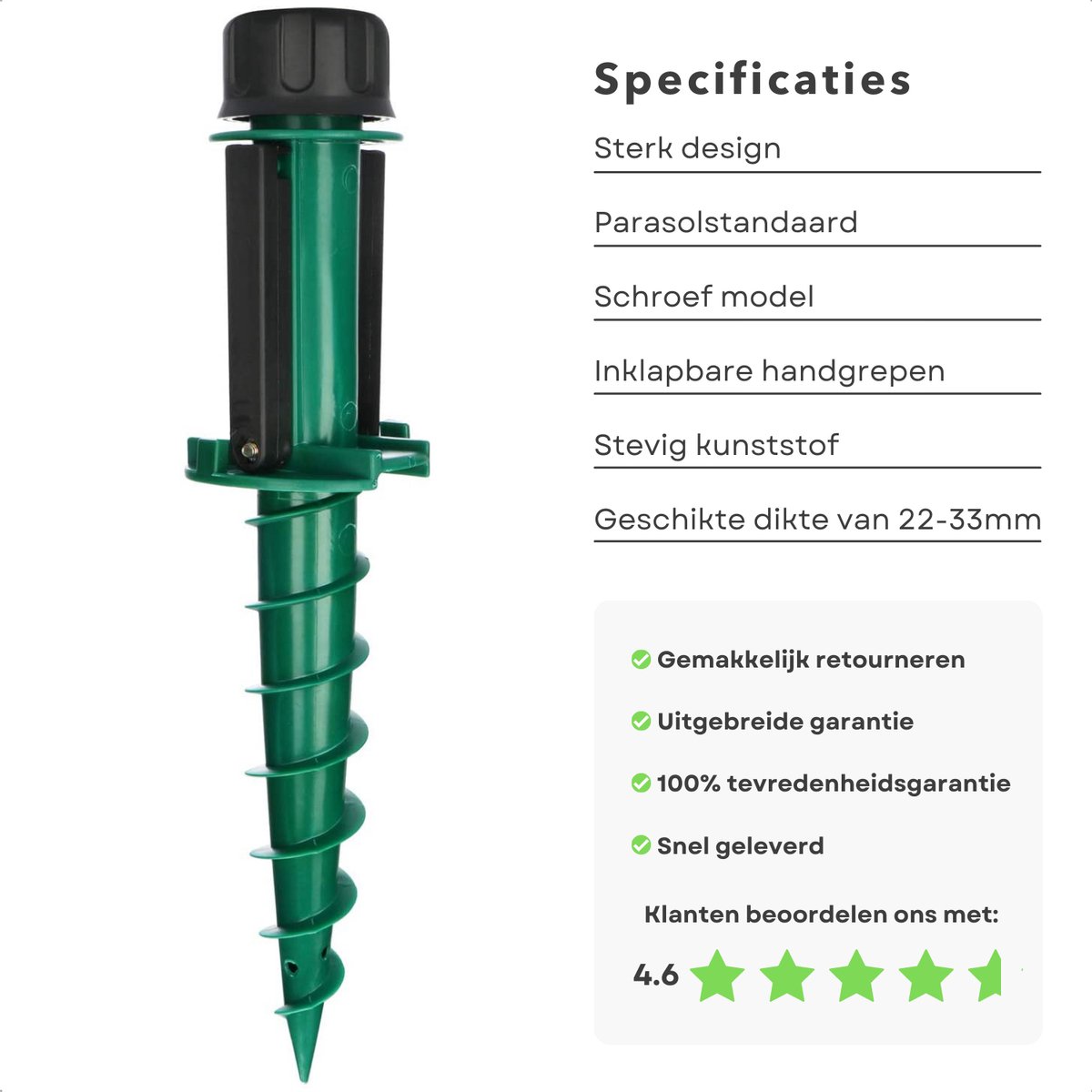 Cheqo® Parasolstandaard voor in de Grond - Parasolvoet - Grondboor ...
