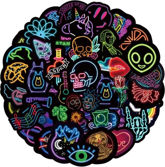 CHPN - Stickers - Neon stickers - UV - 50 Neon Licht Stickers ...