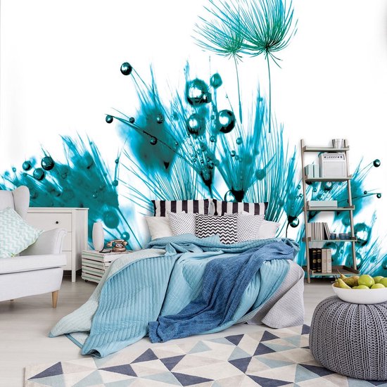 Fotobehang - Vlies Behang - Turquoise Paardenbloem - Kunst - 416 x 254 ...