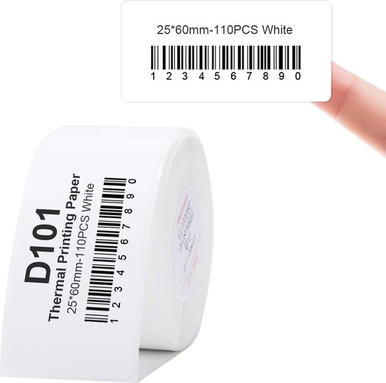 Niimbot - Labels/Etiketten D101 - 25x60mm - 110 vellen - Wit | bol
