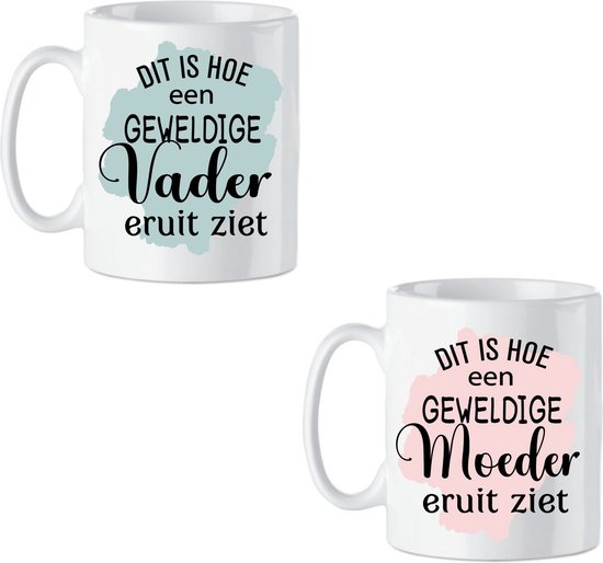 Set 2 x Koffie beker - thee mok dit is hoe een geweldige vader / moeder eruit ziet | bol