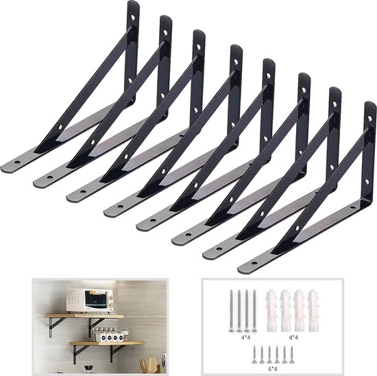 8 stuks plankhoek voor zware belasting, 150 mm plankhouders, zwart ...