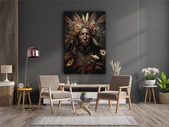 Indiaanse man stamhoofd - plexiglas schilderij - 100 x 150 cm | bol