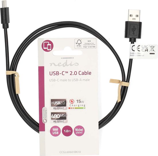 USB-Kabel - USB 2.0 - USB-A Male - USB-C Male - 5 W - 480 Mbps ...
