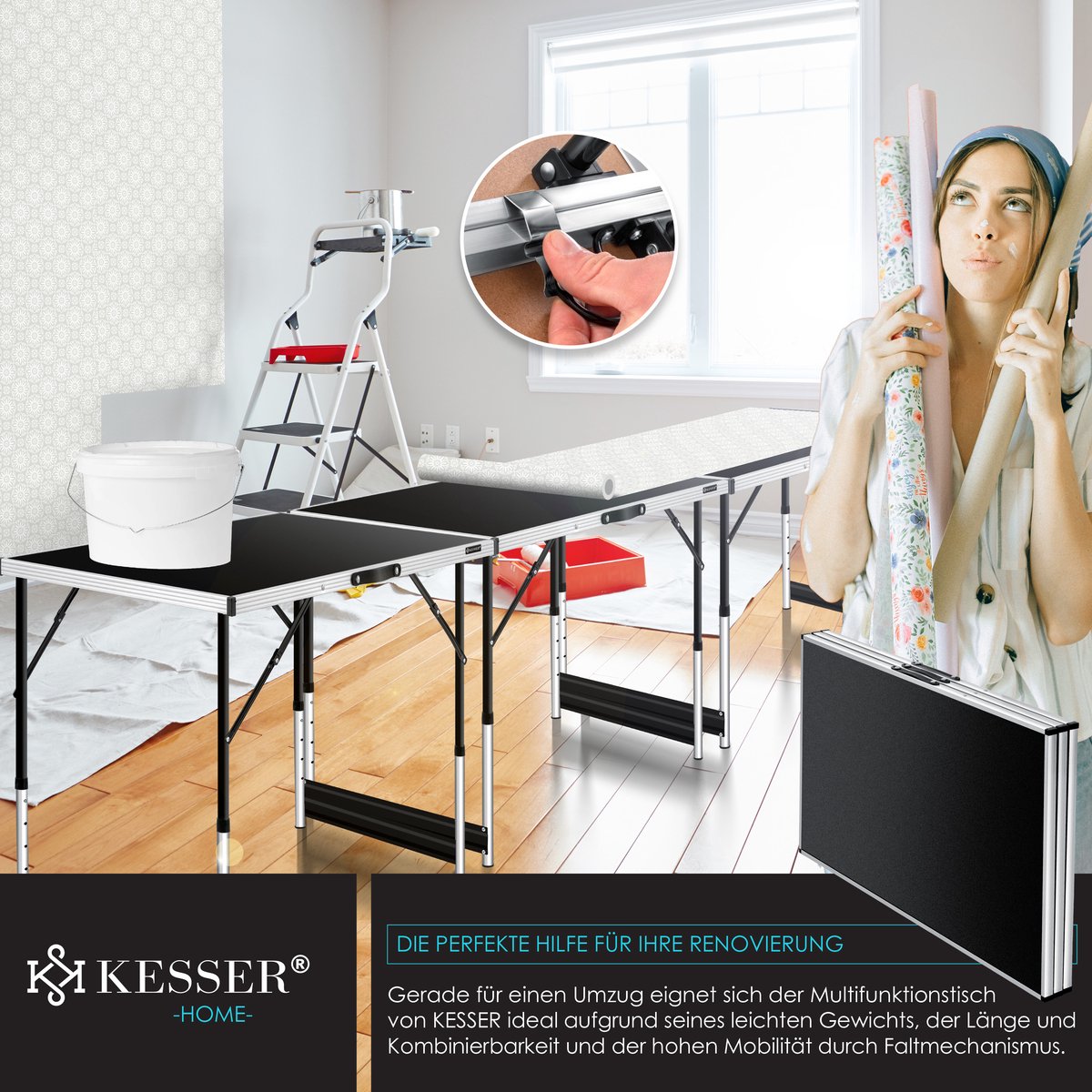 KESSER® Behangtafel / Multifunctionele tafel Profi 3-delig, 100 x 60 cm ...