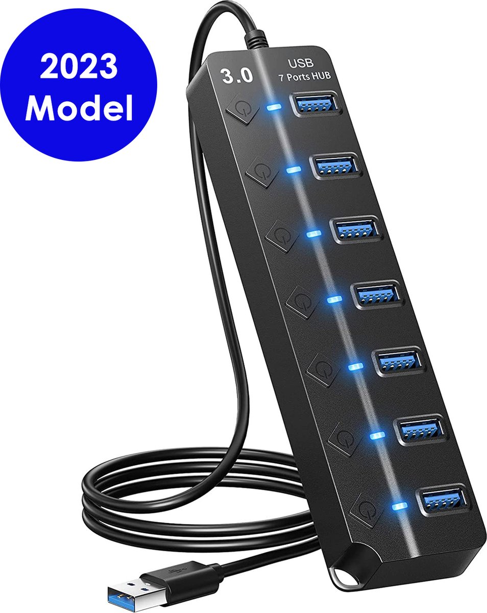 VESFY Hub USB 3.0 avec 7 ports et interrupteur marche/arrêt - Câble de 100 cm - 5 Gbps... | bol