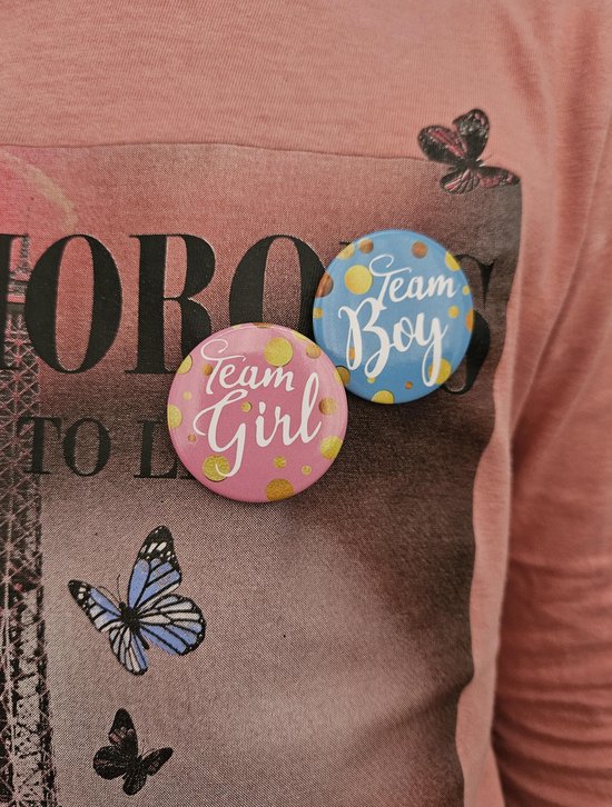 Set speldbuttons team boy or girl - gender reveal party buttons - 10 ...