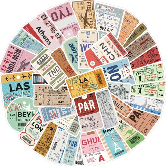 Tickets Stickers - 50 stuks met Concerttickets, Vliegtickets ...