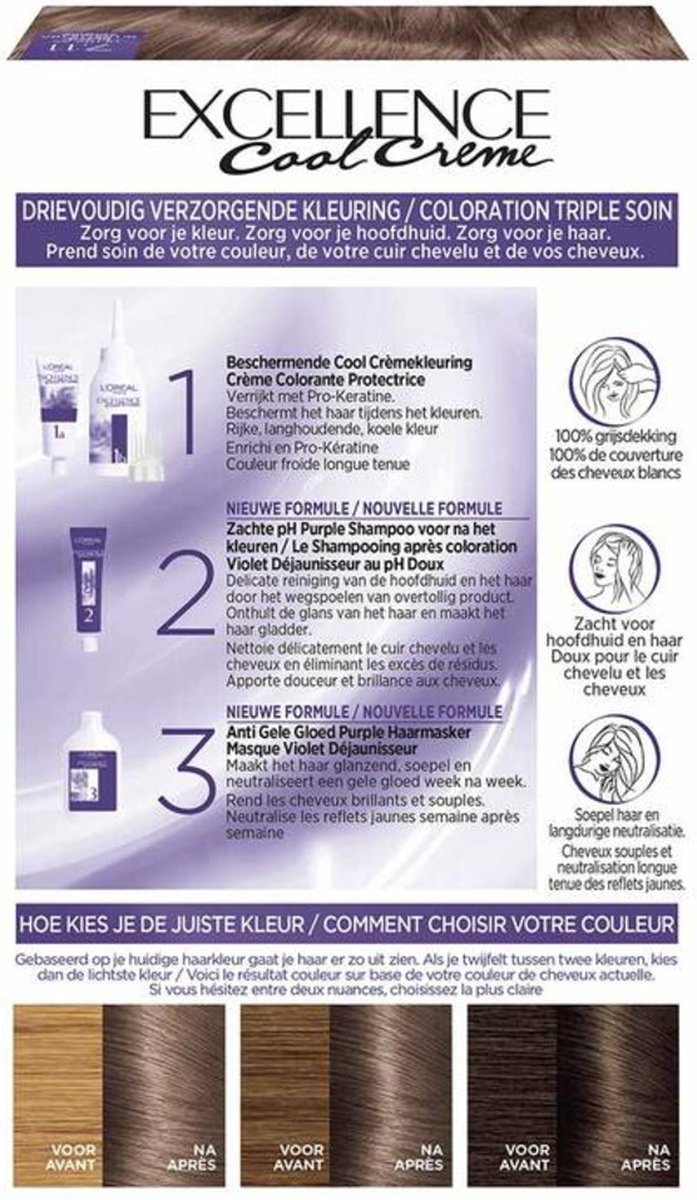 3x L'Oréal Excellence Cool Crème Permanente Crèmekleuring 7.11 - Ultra ...