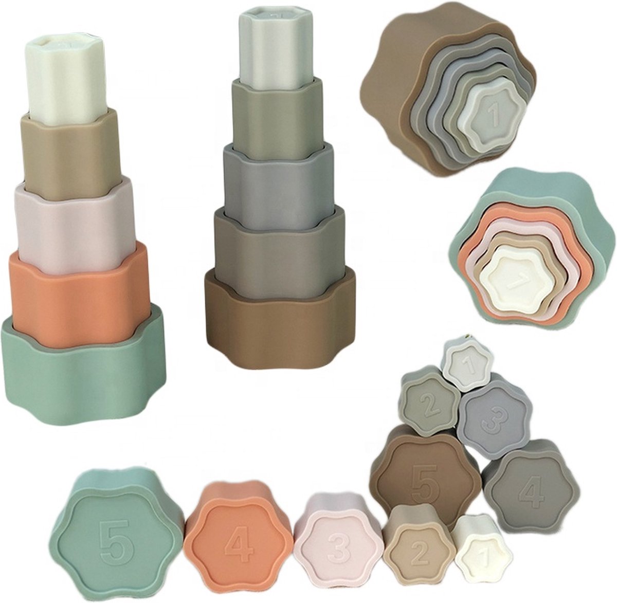 2X Siliconen Baby Stapeltoren - Stapelbekers | Baby speelgoed | Pastel ...
