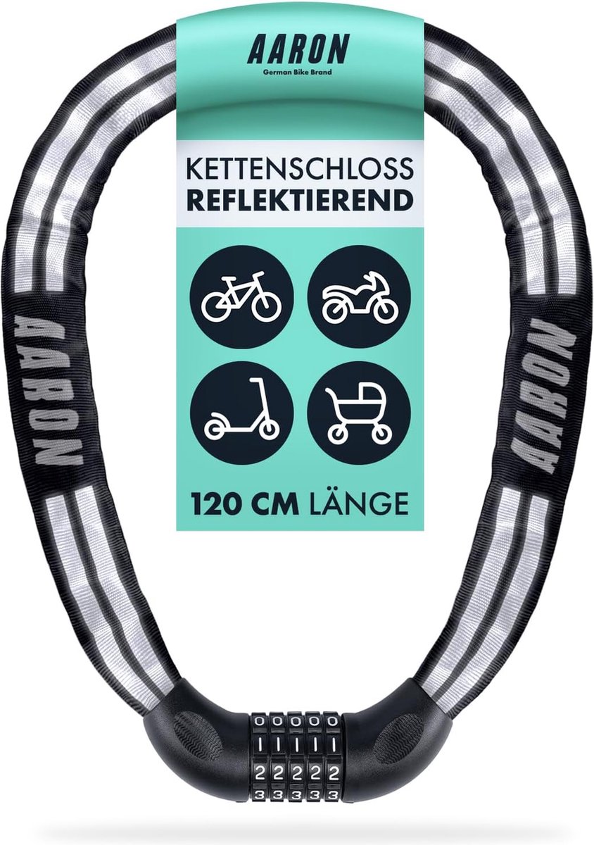 Reflect Fietsslot met 5-cijferige code, 120 cm kettingslot van staal en ...