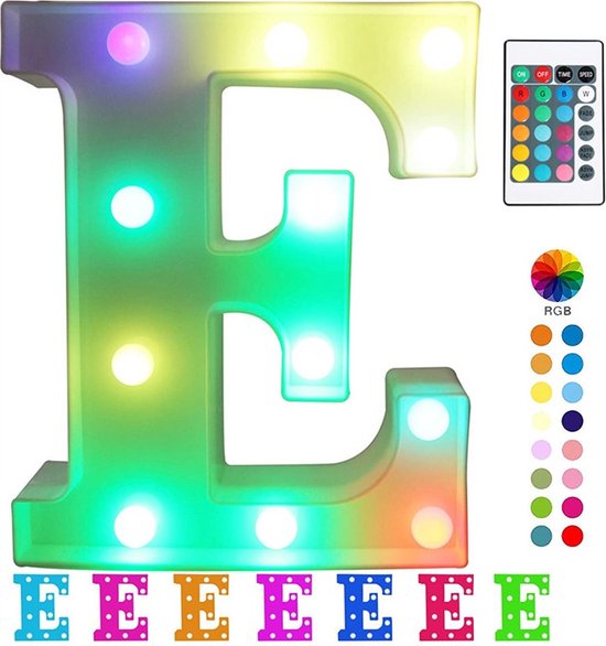 Lichtgevende Letter E - 22 cm - RGB Met Afstandsbediening | bol