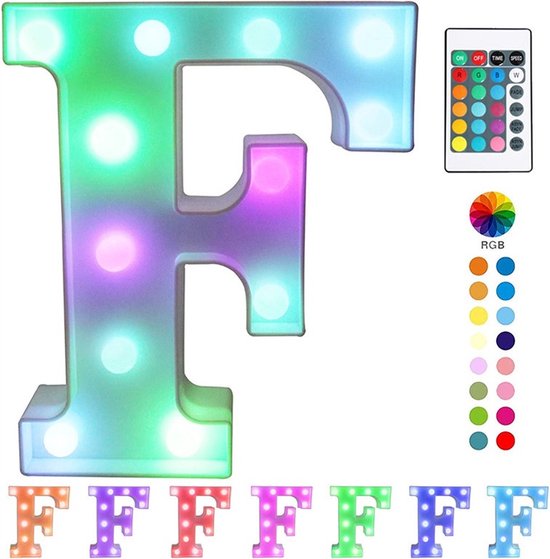 Lichtgevende Letter F - 22 cm - RGB Met Afstandsbediening | bol