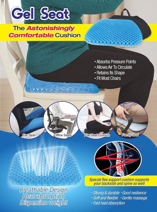 Comfort Gel zitkussen, ademend, ontlastend stuitbeen, orthopedisch ...