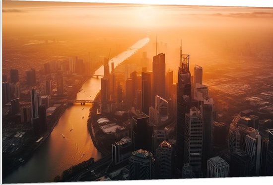 PVC Schuimplaat- Stad - Bovenaanzicht - Water - Boten - Gebouwen ...
